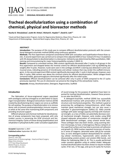 Pdf Tracheal Decellularization Using A Combination Of Chemical