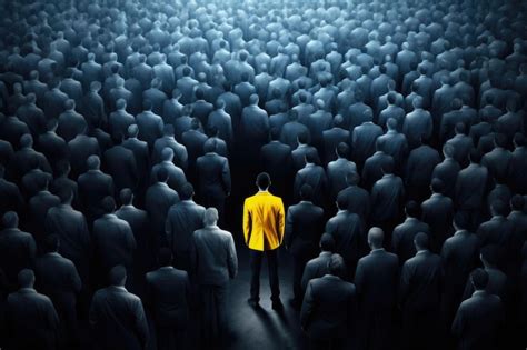 Premium Photo Back View Of People And Man Stand Out From Crowd Concept Of Individuality And