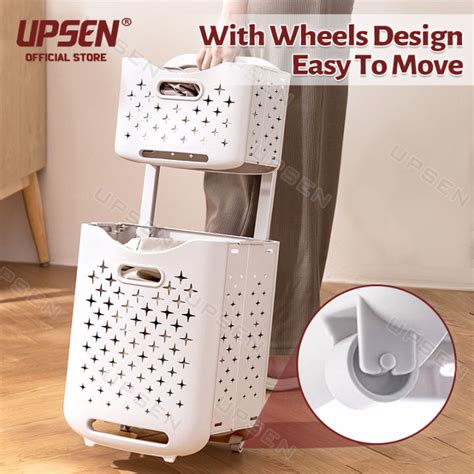 Free ShippingMulti Layer Laundry Basket Bathroom Clothes Storage With Wheels Movable Household