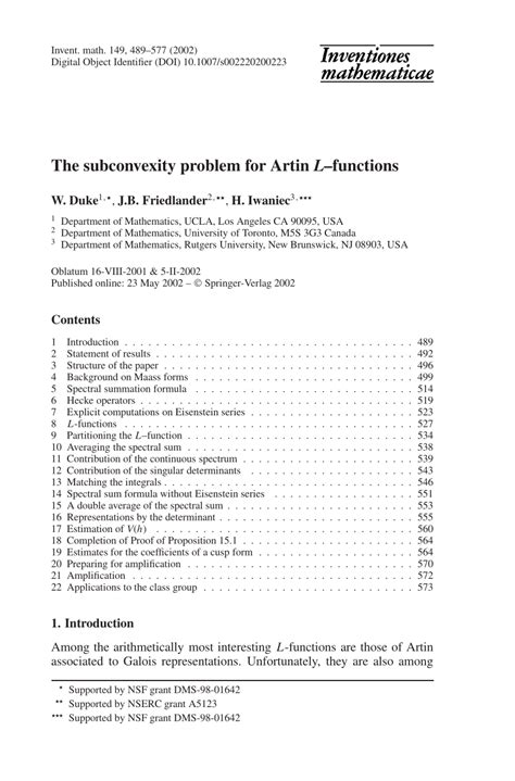 Pdf The Subconvexity Problem For Artin Lfunctions