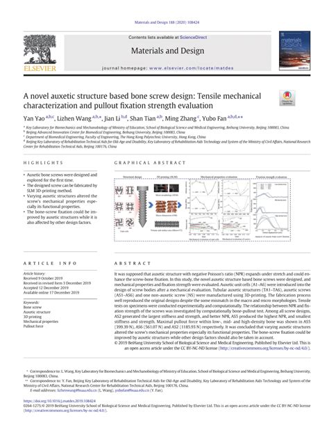 Pdf A Novel Auxetic Structure Based Bone Screw Design Tensile