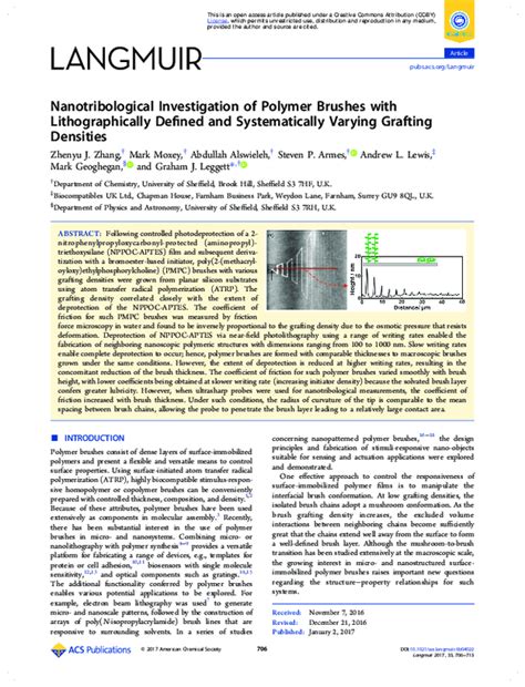 pdf nanotribology of varying polymer brush densities