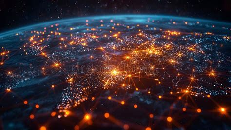 Global Data Network Visualization Concept With Glowing Lights Stock Illustration Illustration