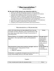Module Lecture Outline Doc Macroevolution Lecture Outlines At The End Of This Lecture