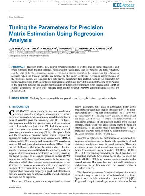 Pdf Tuning The Parameters For Precision Matrix Estimation Using Regression Analysis