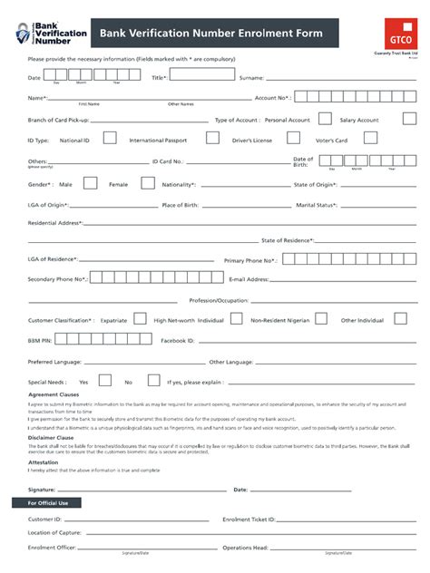 Bank Verification Number Bvn Enrollment Form Pdf