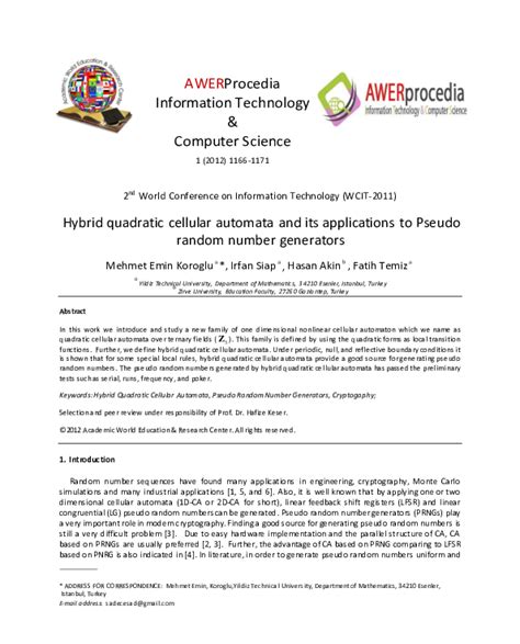Pdf Hybrid Quadratic Cellular Automata And Its Applications To Pseudo