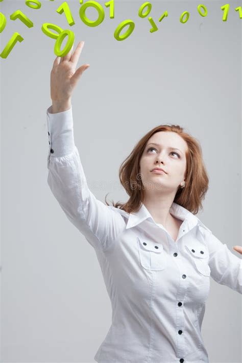 Woman Working With Binary Code Concept Of Digital Technology Stock Image Image Of Code