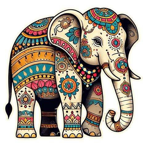 Thai White Elephant Sticker With Floral Mandala Motif Elephant