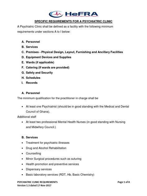 Psychiatric Clinic Requirements Guide Pdf Psychiatry Nursing