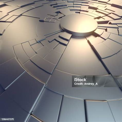 금속 원형 기하학적 모양 Hud 기어를 갖춘 추상적인 하이테크 배경 디지털 일러스트를 렌더링하는 3d 디스크에 대한 스톡 사진 및 기타 이미지 Istock