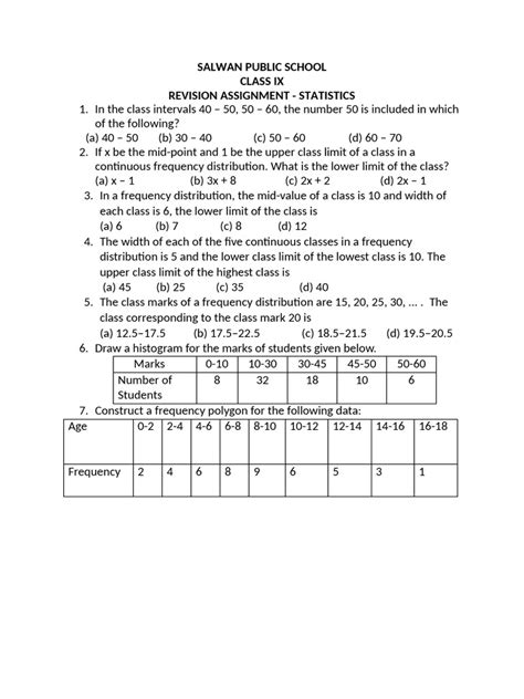 Revision Assignment Statistics Pdf