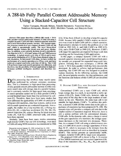 pdf a 288 kb fully parallel content addressable memory using a