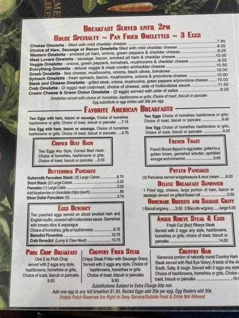 Menu At Doug And Lils Potato Patch Restaurant Deland