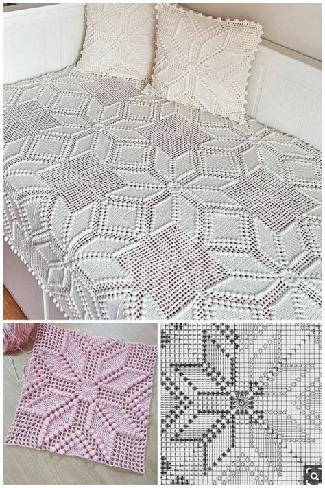 50 схем для пледа из мотивов крючком Связанные крючком квадраты Филейная вышивка Вязаные