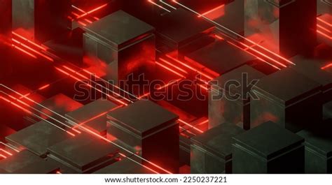Cubes Cell Red Lasers Scifi Technological Stock Illustration 2250237221