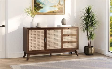 Bme Rattan Pre Assembled Buffet Sideboard With 3 Drawers And 2 Doors 58 Accent