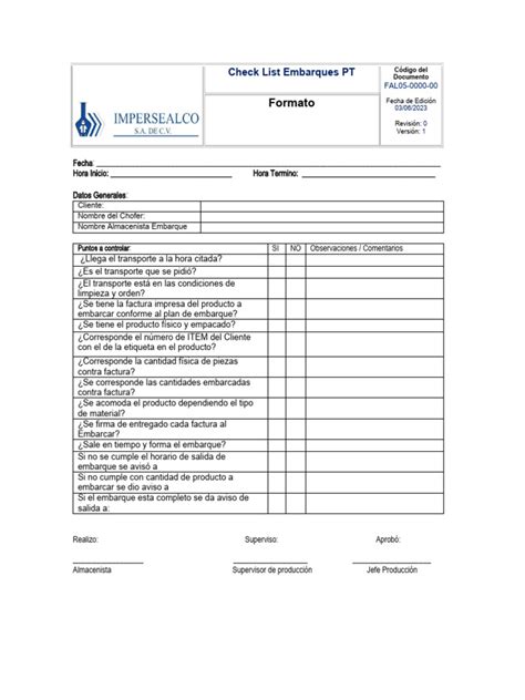Fal05 0000 00 V1 Check List Para Embarque Pt Pdf