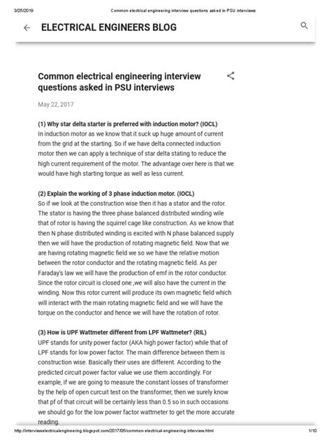 common electrical engineering interview questions asked in psu