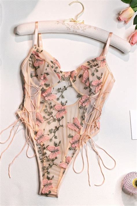 Wholesale Pink Sexy Patchwork Embroidery See Through Backless Lingerie