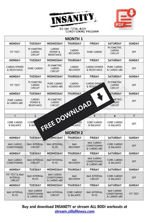Download Your Free Insanity Workout Calendar Zillafitness