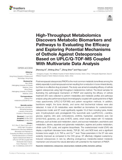 Pdf High Throughput Metabolomics Discovers Metabolic Biomarkers And Pathways To Evaluating The