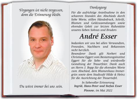 traueranzeigen von andré esser märkische onlinezeitung trauerportal
