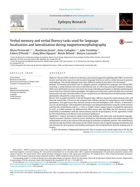 Pdf Verbal Memory And Verbal Fluency Tasks Used For Language Localization And Lateralization