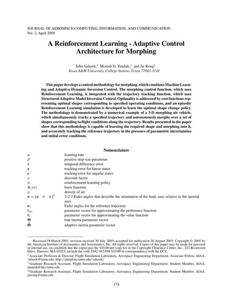 pdf a reinforcement learning adaptive control architecture for morphing