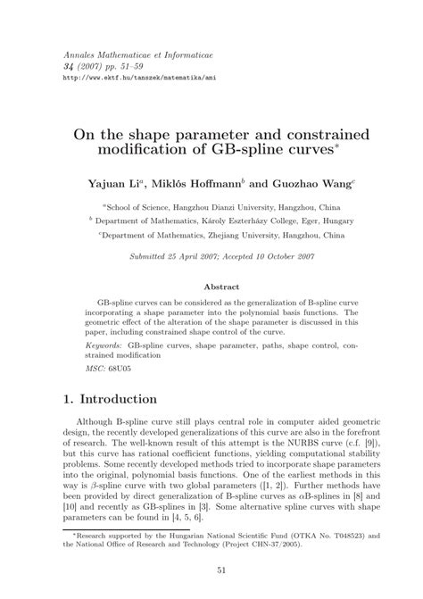 Pdf On The Shape Parameter And Constrained Modification Of Gb Spline Curves