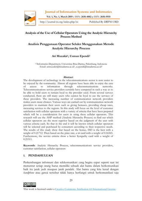 Pdf Analysis Of The Use Of Cellular Operators Using The Analytic Hierarchy Process Method