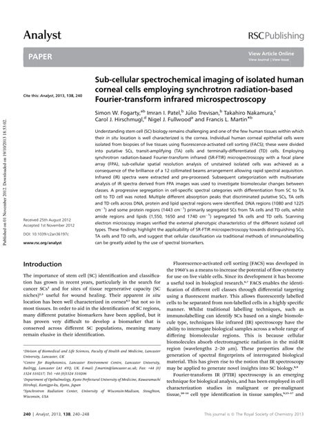 Pdf Sub Cellular Spectrochemical Imaging Of Isolated Human Corneal