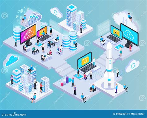 Isometric Cloud Computing Composition Stock Vector Illustration Of Datacenter Cyber 148824541