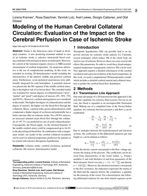 Pdf Modeling Of The Human Cerebral Collateral Circulation Evaluation