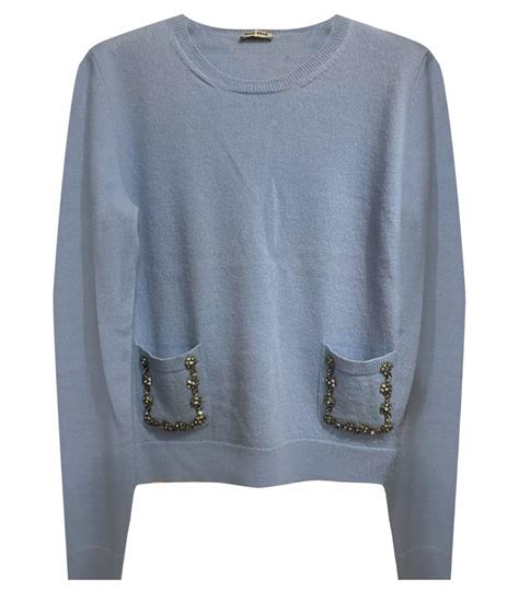 Miu Miu Голубой шерстяной джемпер свитер для женщин купить в интернет магазине с доставкой