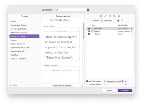 Using Section Layouts To Compile Your Scrivener Project Literature