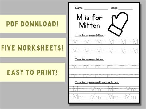 Printable Letter Tracing M Worksheets Learning Letter M Etsy