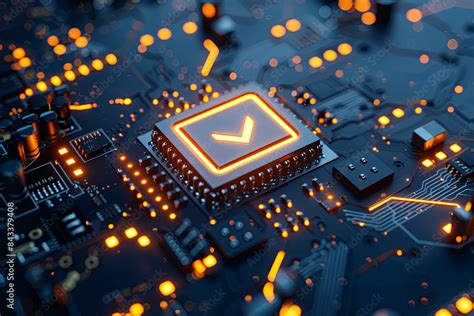 Cybersecurity Concept With Secure Connection Checkmark Motherboard And Safety Authentication