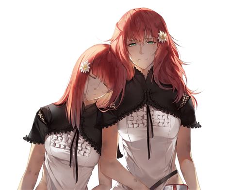 Anime Girls Devola Nier Fan Art Two Women Nier Replicant Popola Flower In Hair Twins
