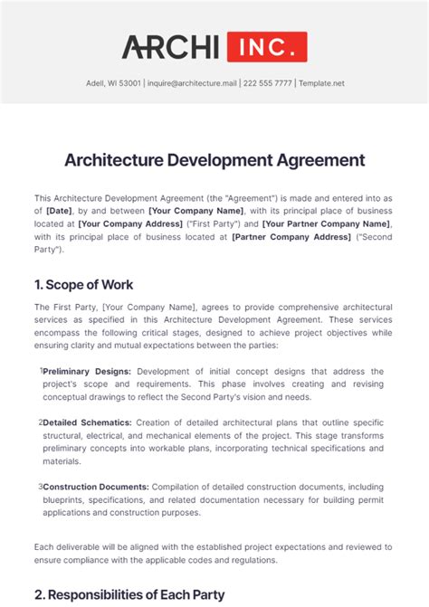 Free Architecture Development Agreement Template To Edit Online