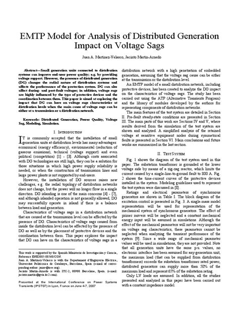 pdf emtp model for analysis of distributed generation impacts on vs
