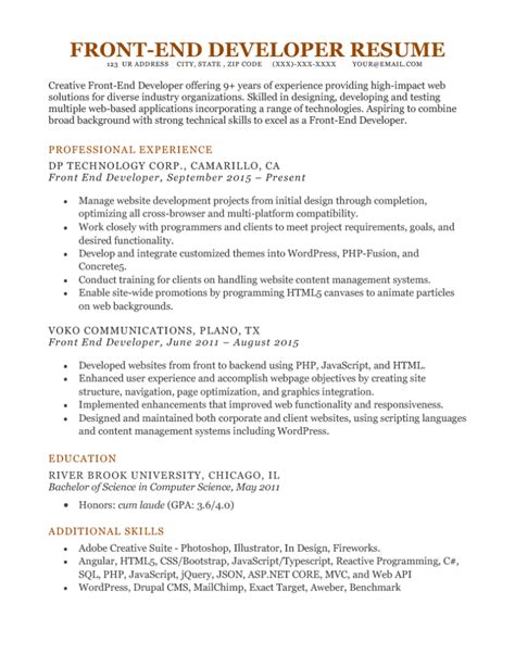 front end developer resume example and tips for 2023