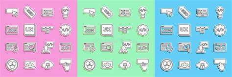 Set Line Keyboard Front End Development Ui Or Ux Design And Site Map Icon Vector Stock