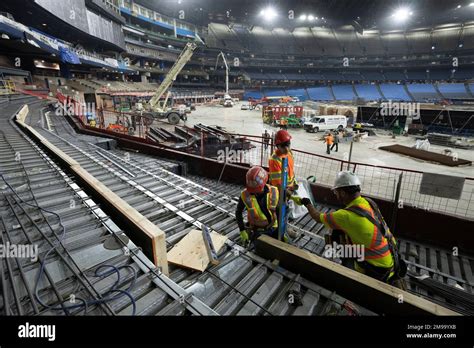 Workers Build Concrete Forms During The Rogers Centre Renovation In