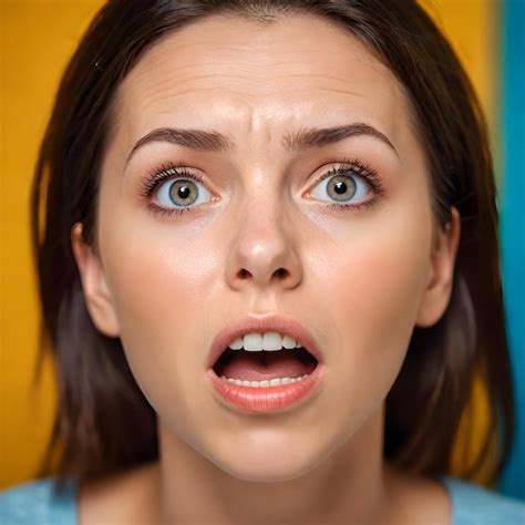 Premium Photo A Woman With A Surprised Expression On Her Face Is