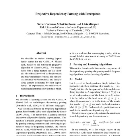 projective dependency parsing with perceptron acl anthology