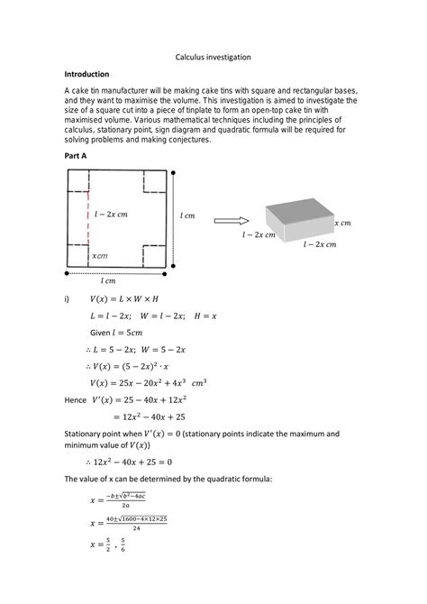 Calculus Investigation Mathematics Year 11 Sace Thinkswap
