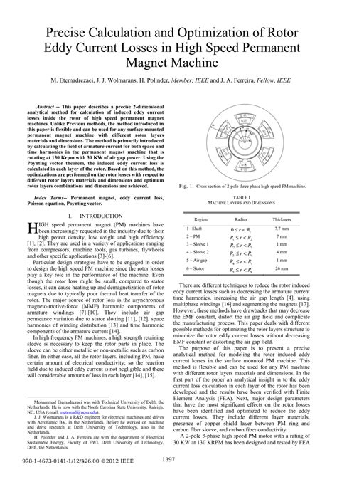 Pdf Precise Calculation And Optimization Of Rotor Eddy Current Losses In High Speed Permanent