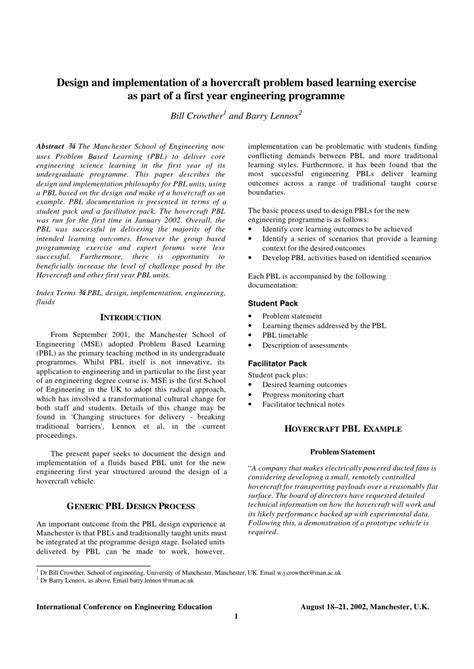 pdf design and implementation of a hovercraft problem based learning