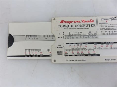 Snap On Tools Torque Computer Slide Chart For Torque Wrench Adapter Or